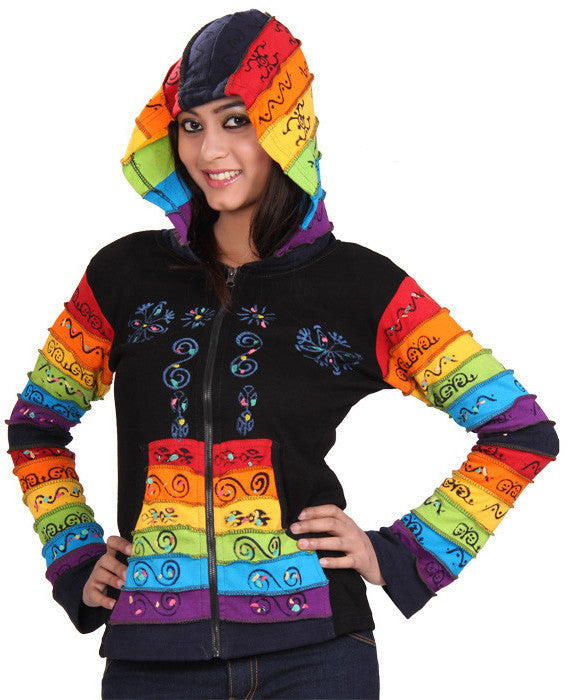 Rainbow Sleeves Black Hooded Jacket (Plus also available) – Ethno Earth