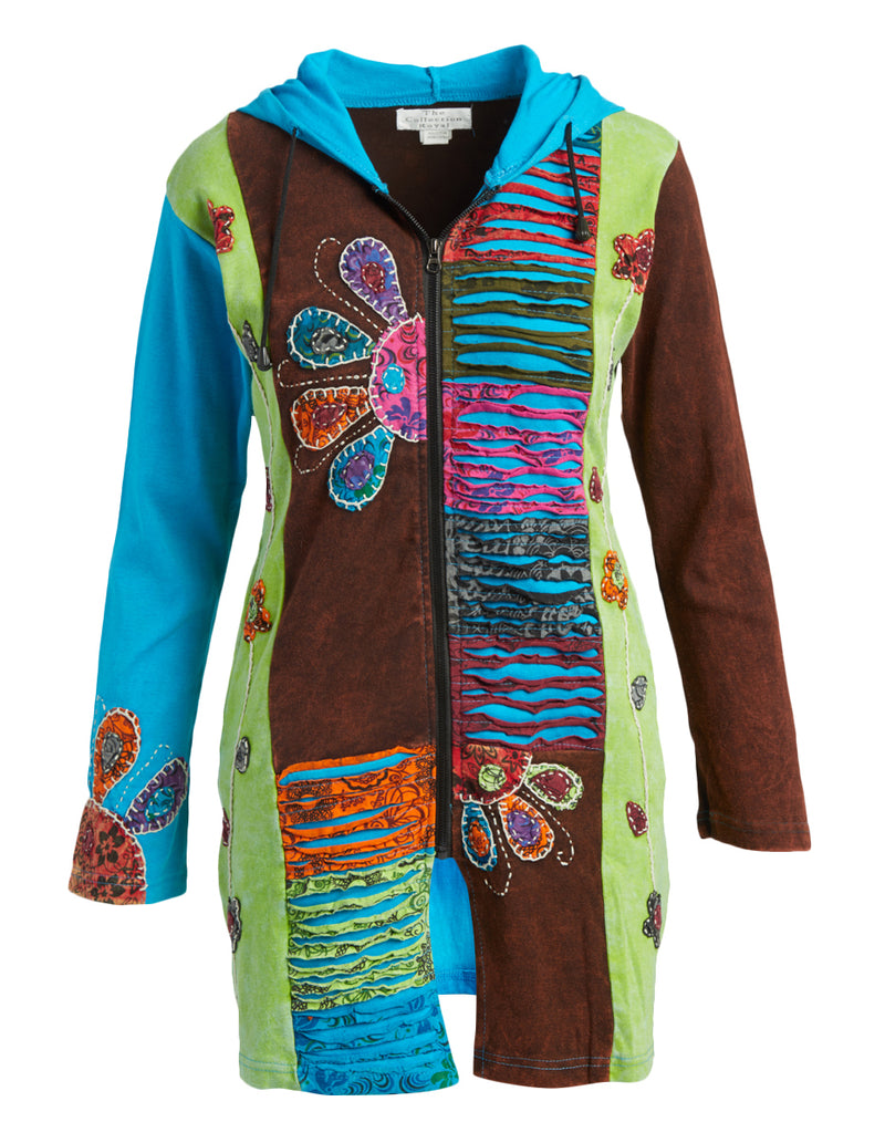 Multi Color Flower Patch Hooded Jacket – Ethno Earth